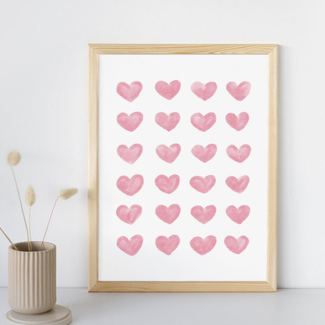 Pink Heart Print for Nursery Pink Hearts Wall Art for Girls Room Heart ...