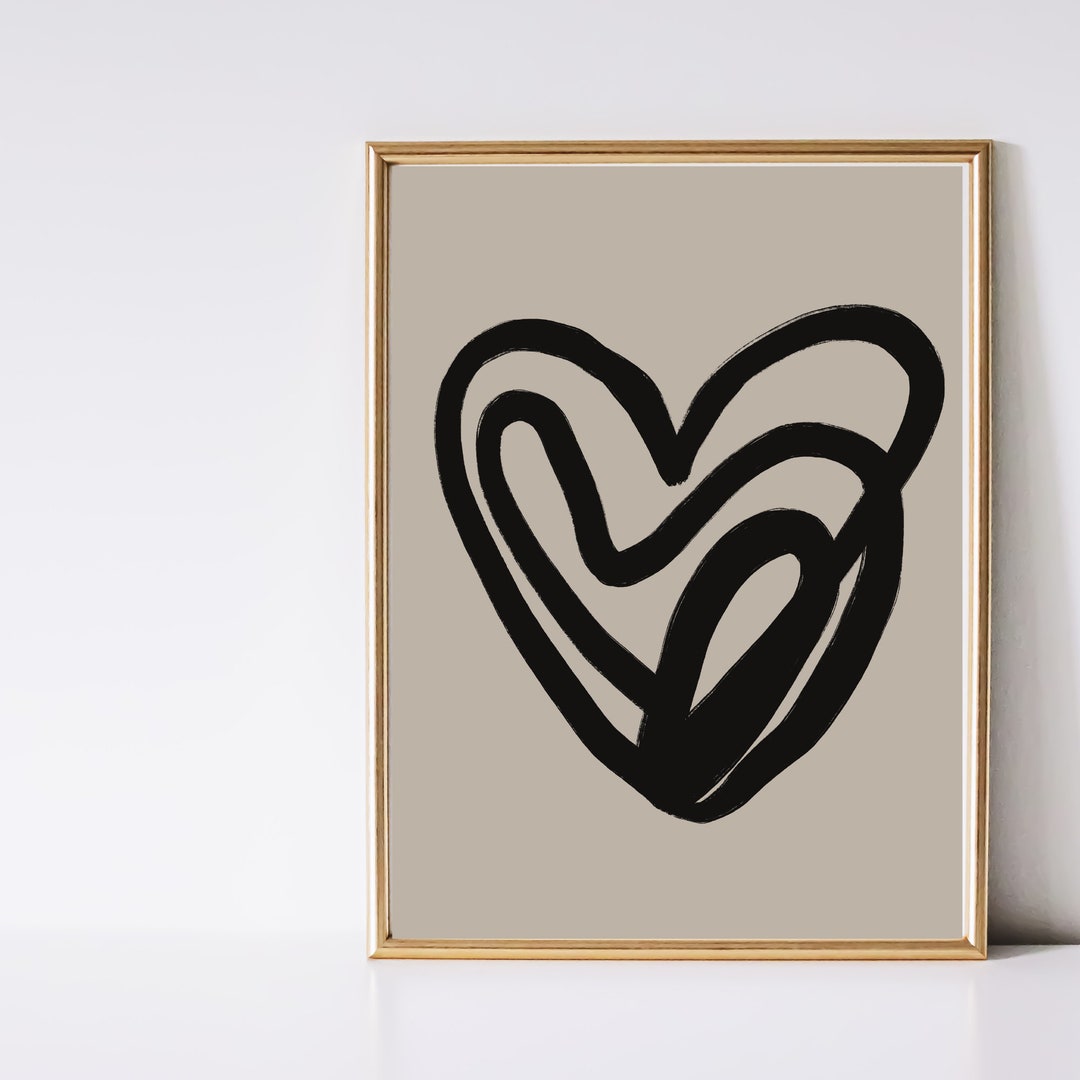 Neutral Heart Wall Decor Abstract Heart Wall Art Neutral Line Art Home ...