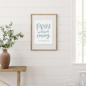 Christian Poster Pray Without Ceasing Print Blue Bible Verse Wall Art ...