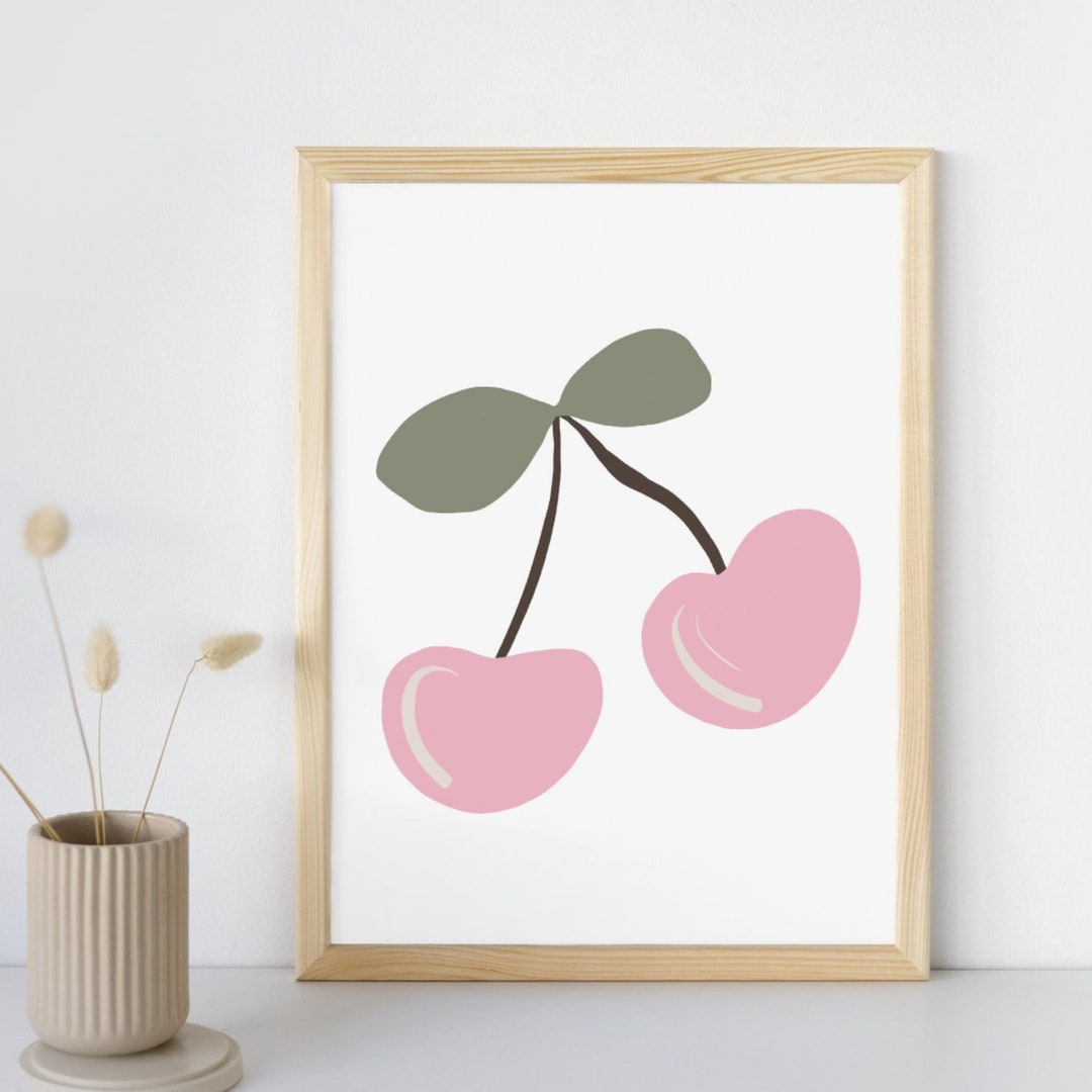 Pink Cherry Print for Nursery Fruit Theme Playroom Cherry Art Kids Room ...