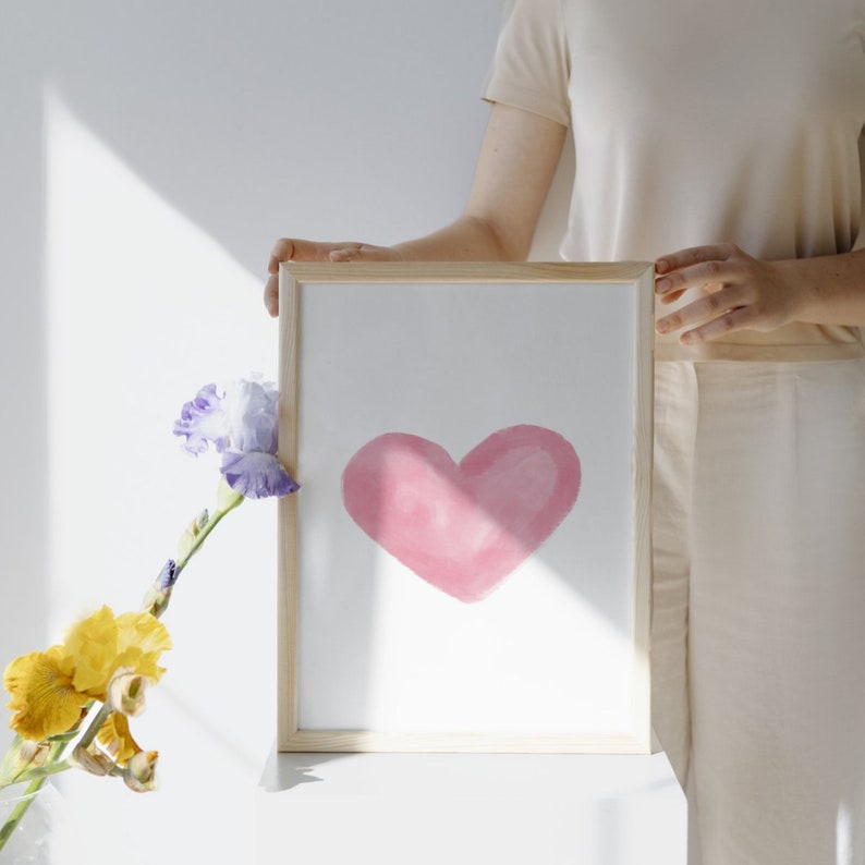 Pink Heart Wall Art for Nursery Heart Party Decor Pink Girls Room Art ...