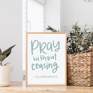 Christian Poster Pray Without Ceasing Print Blue Bible Verse Wall Art ...