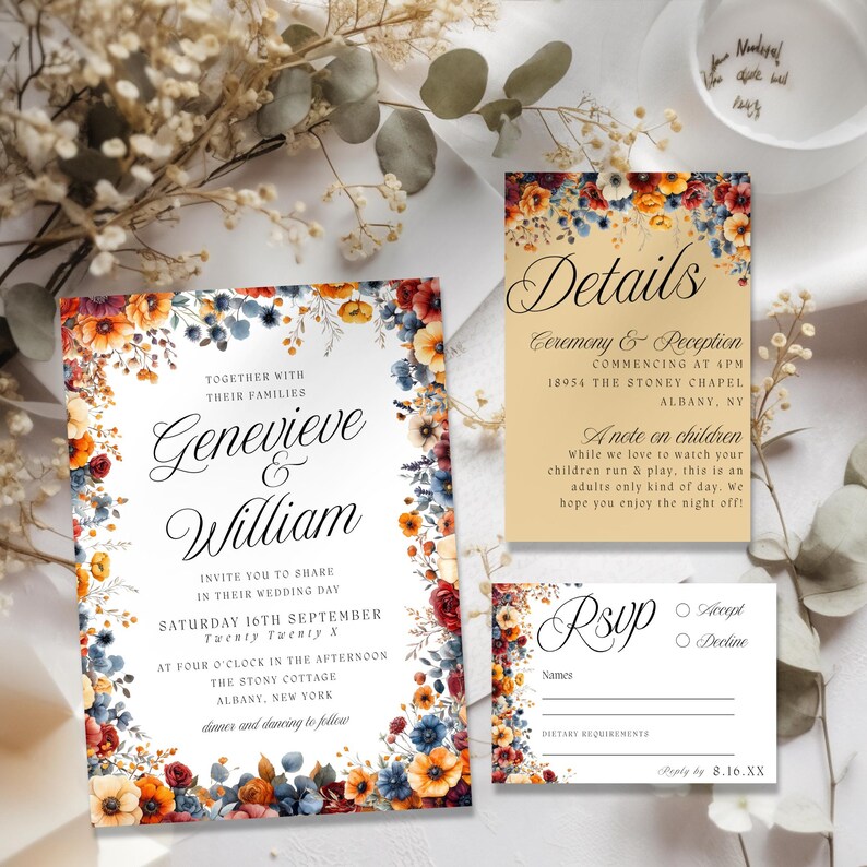 Printable Cottagecore Wedding Invitation - Wildflower Design - Editable ...