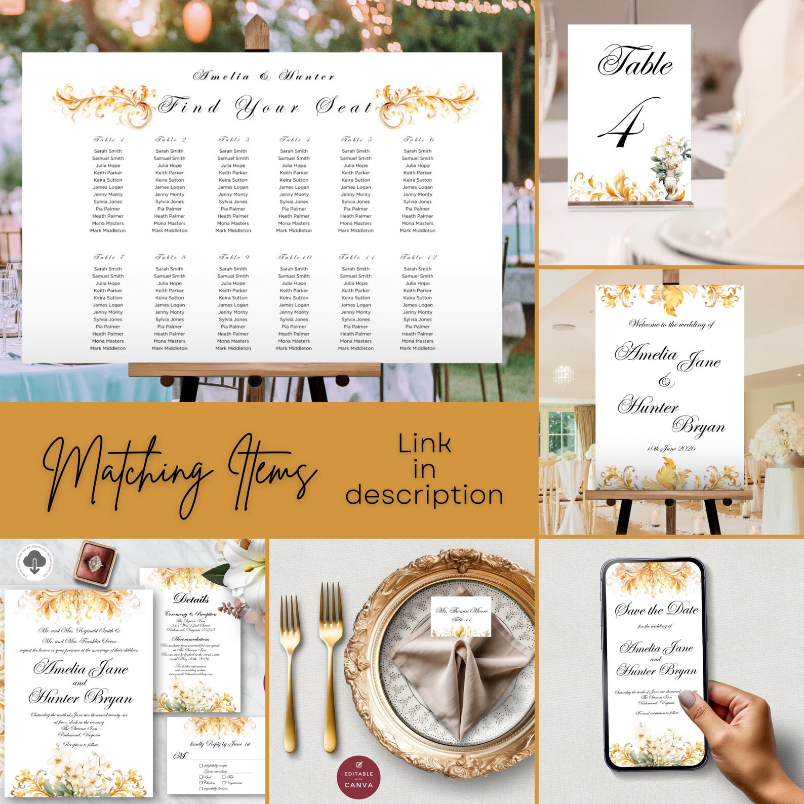 Elegant Golden Wedding Program Template | INSTANT DOWNLOAD| Editable in ...