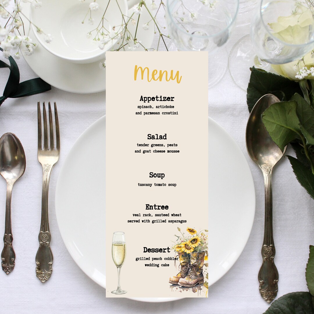 Bridal Shower Menu | Editable Template | Boots and Bubbly Bridal Shower ...