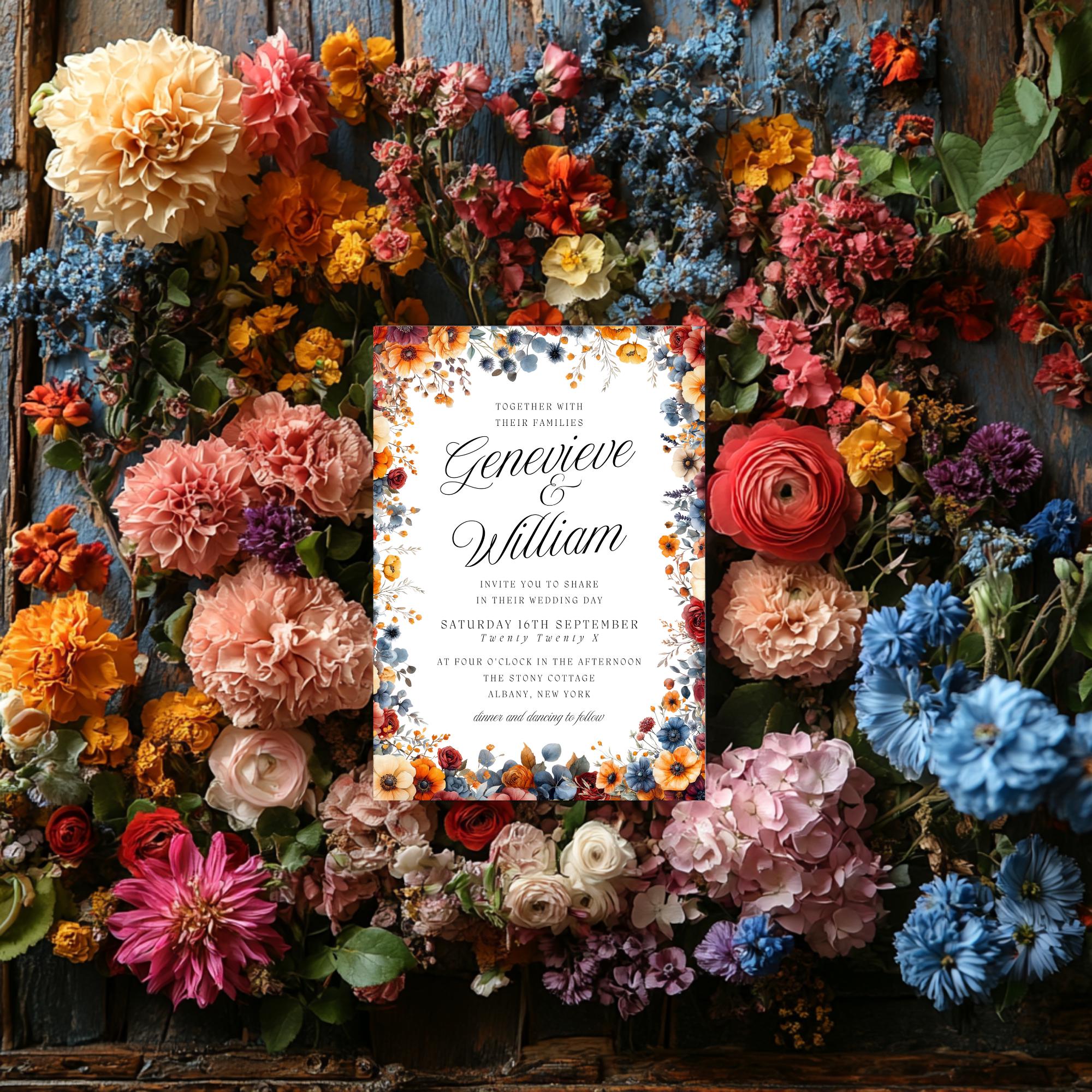 Printable Cottagecore Wedding Invitation - Wildflower Design - Editable ...