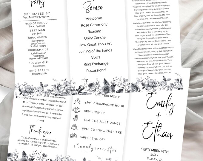 Tri Fold Wedding Program Template, Wedding Pamphlet Template, Church Wedding Program Template ...