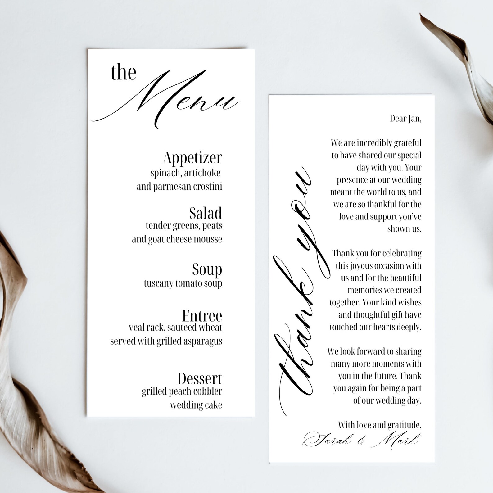 Personalized Minimal Menu and Thank You Card | Modern and Simple ...