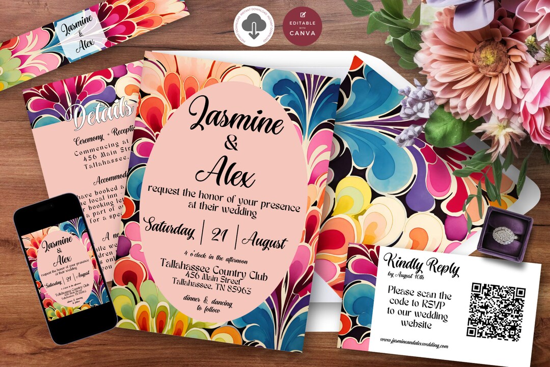 Maximalist Wedding Invitation Set | INSTANT DOWNLOAD | Editable Wedding ...