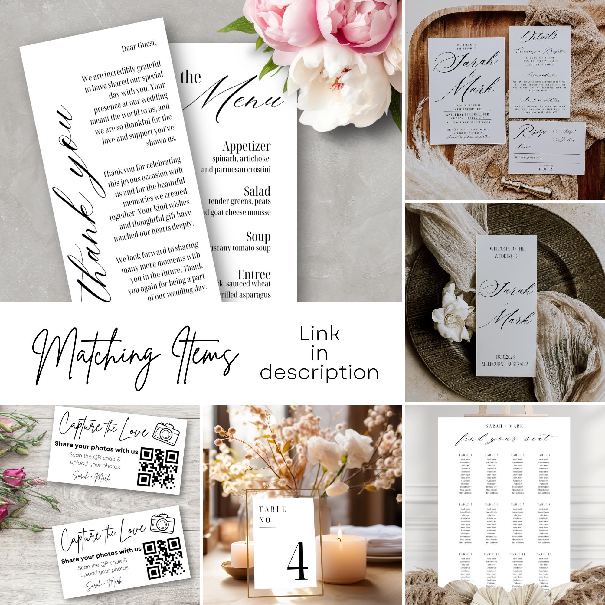 Minimalist Script Table Number Cards, INSTANT DOWNLOAD Simple, Black ...