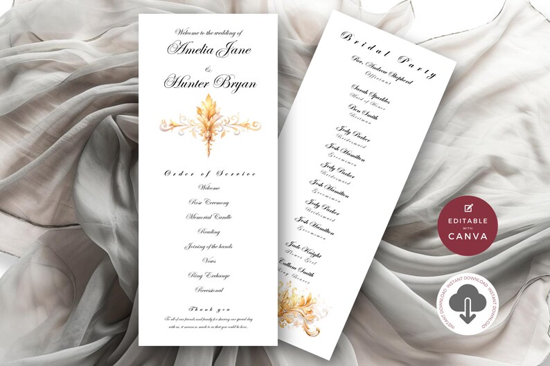 Elegant Golden Wedding Program Template | INSTANT DOWNLOAD| Editable in ...