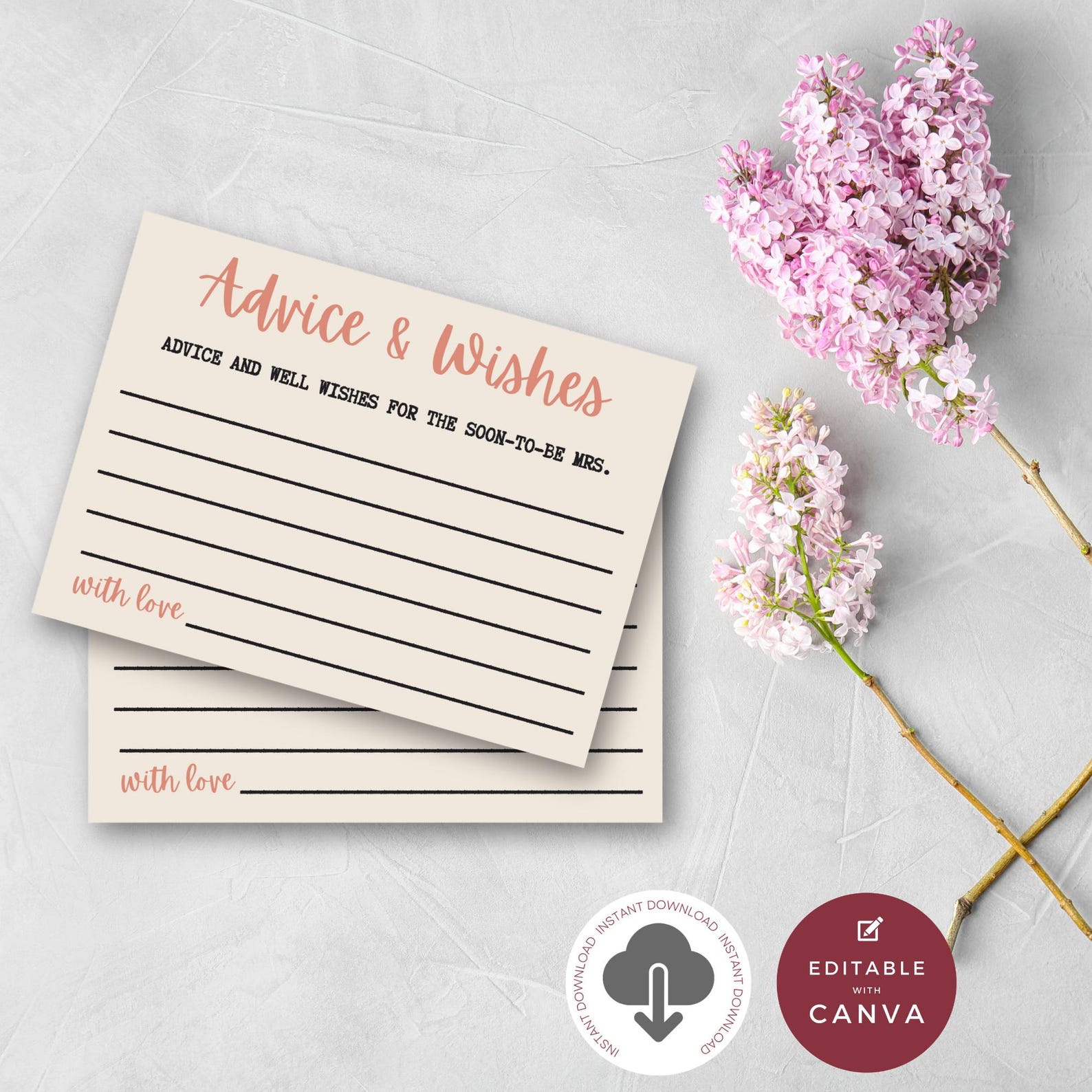 Advice for the Bride Cards - Printable Bridal Shower Game - Editable ...