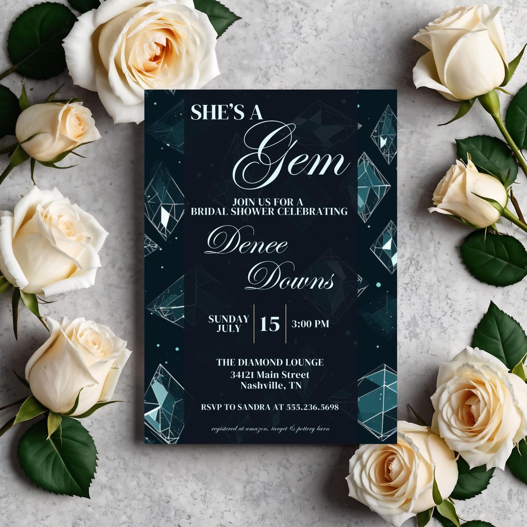 She's a Gem Bridal Shower Invitation | Diamond | Geode Crystal Invite | Birthstone Bridal Shower ...