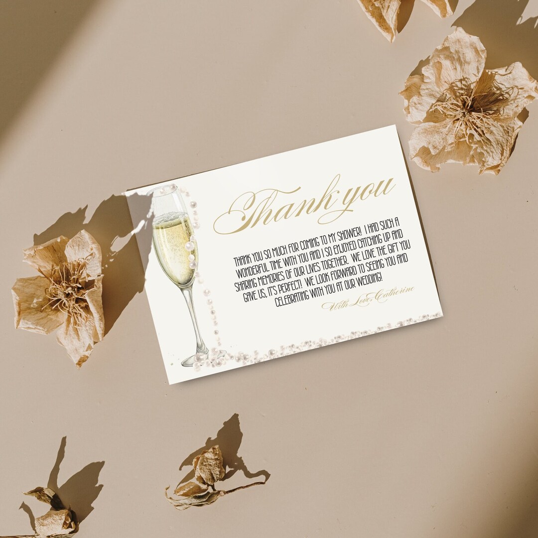 Pearls and Prosecco Thank You Card | INSTANT DOWNLOAD | Bridal Shower ...