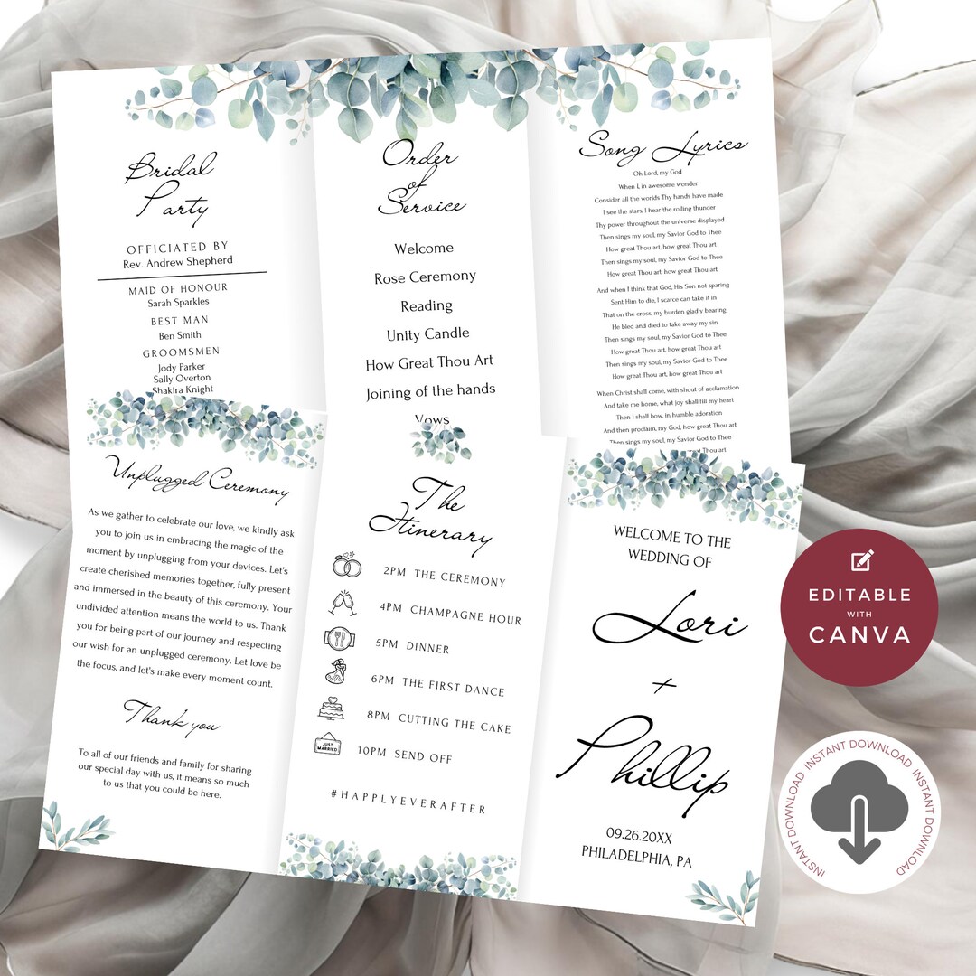 Eucalyptus Trifold Wedding Program Template | INSTANT DOWNLOAD ...