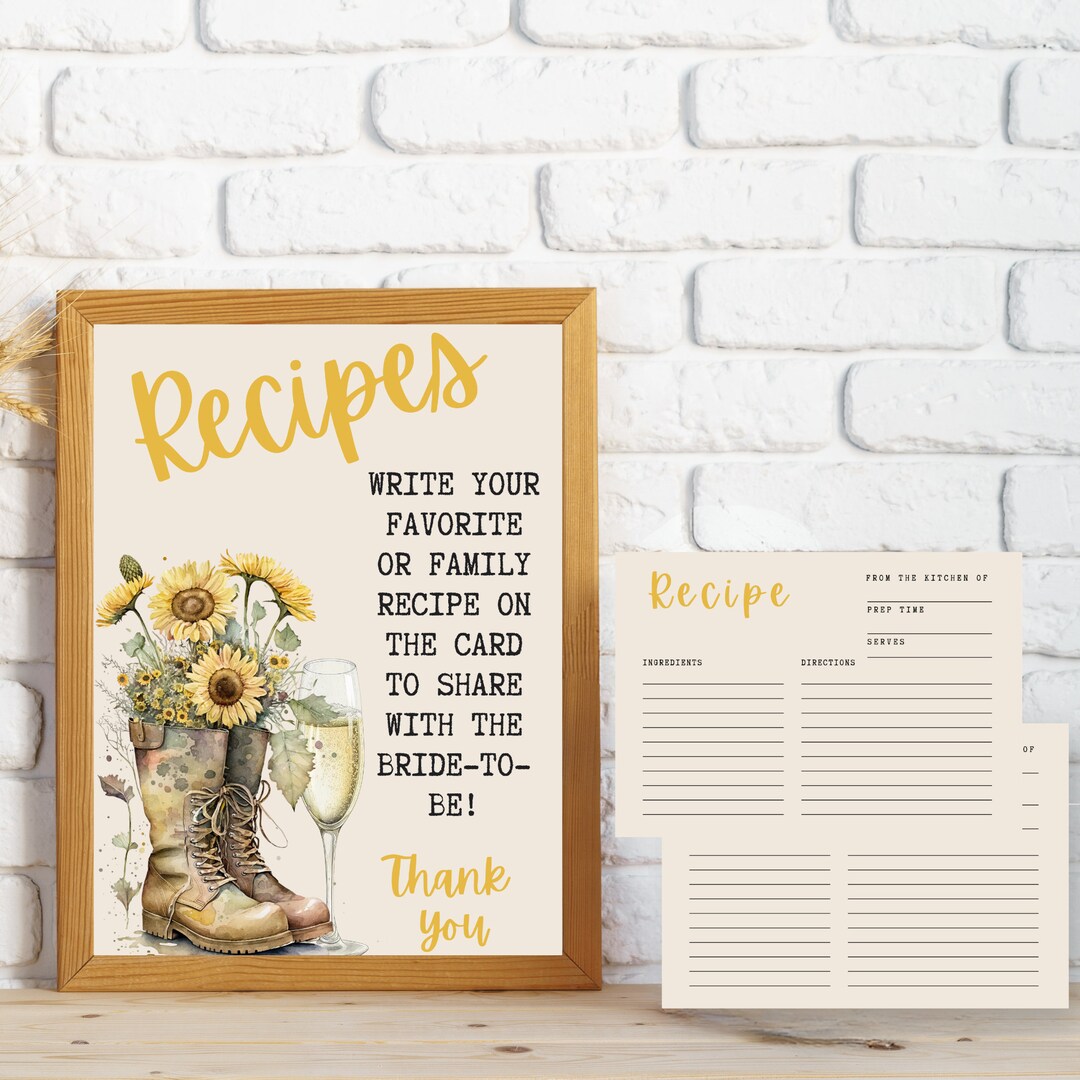 Boots and Bubbly Bridal Shower Recipe Card | Share A Recipe | Recipe ...