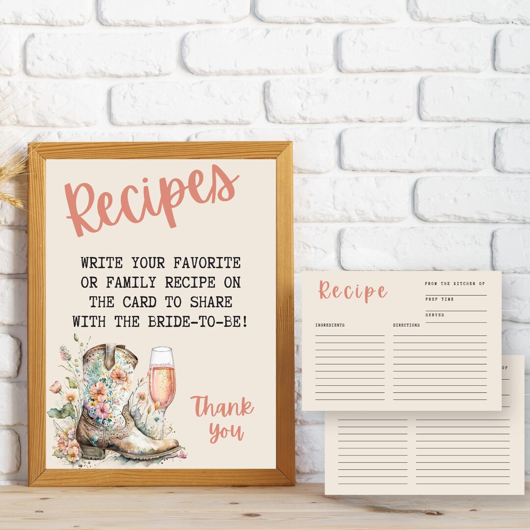 Boots and Bubbly Bridal Shower Recipe Card | Share A Recipe | Recipe ...