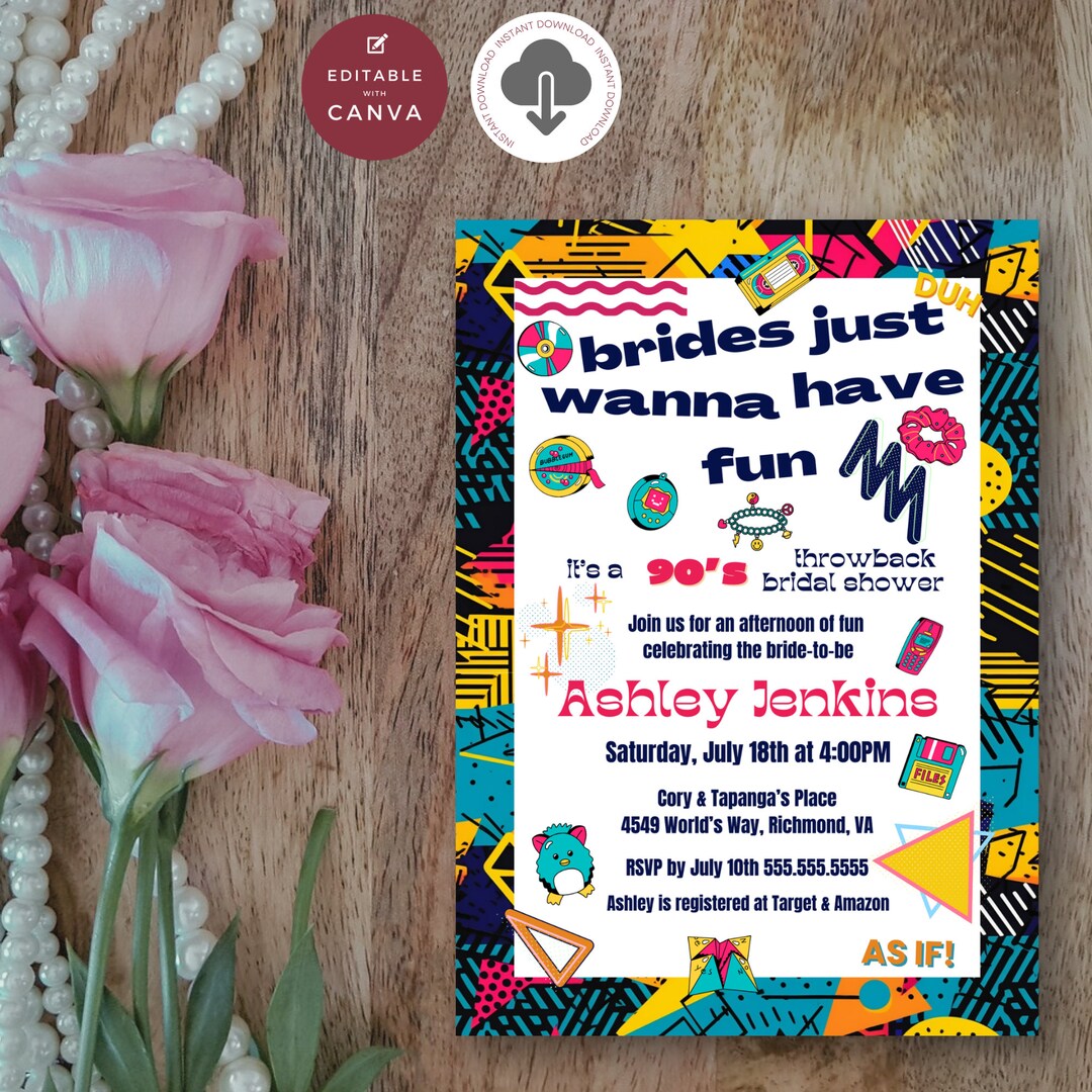 Retro 90s Bridal Shower Invitation | INSTANT DOWNLOAD | Printable ...