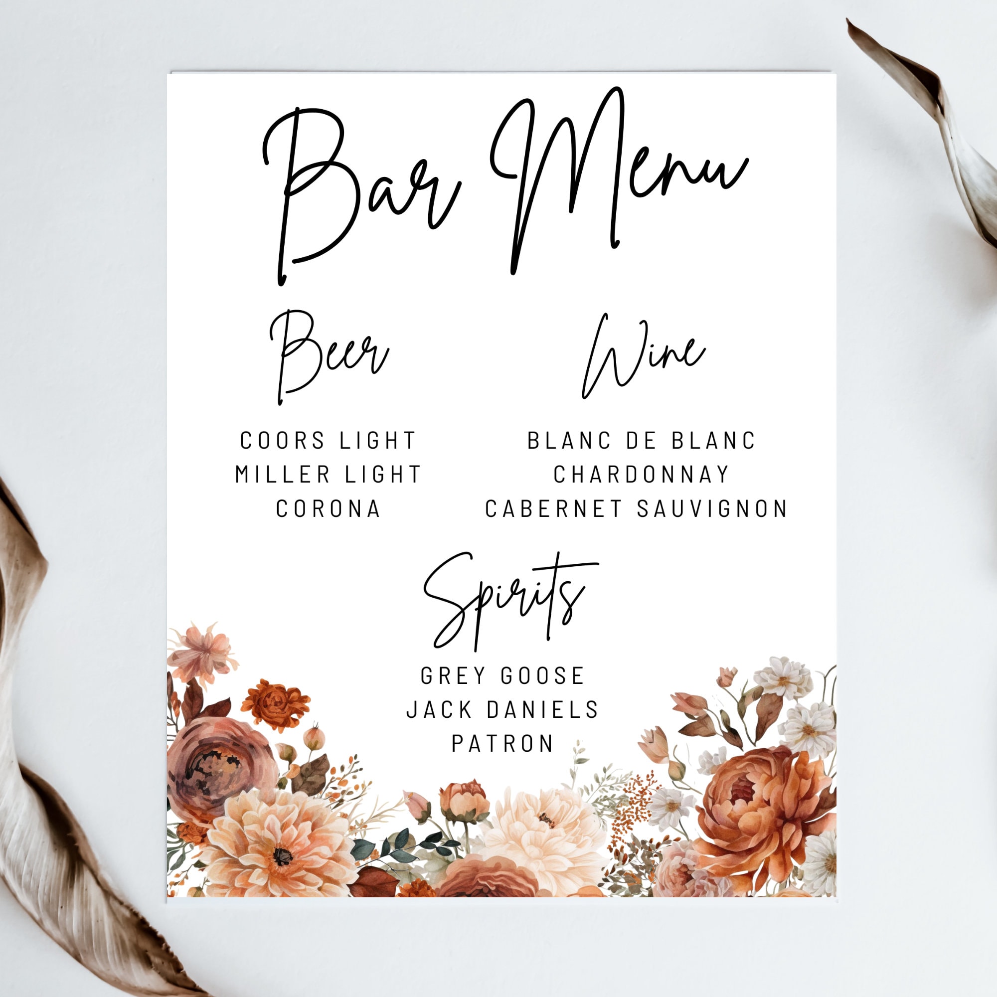 Burnt Orange Drink Menu | Printable Bar Menu | Signature Drinks | Bar ...