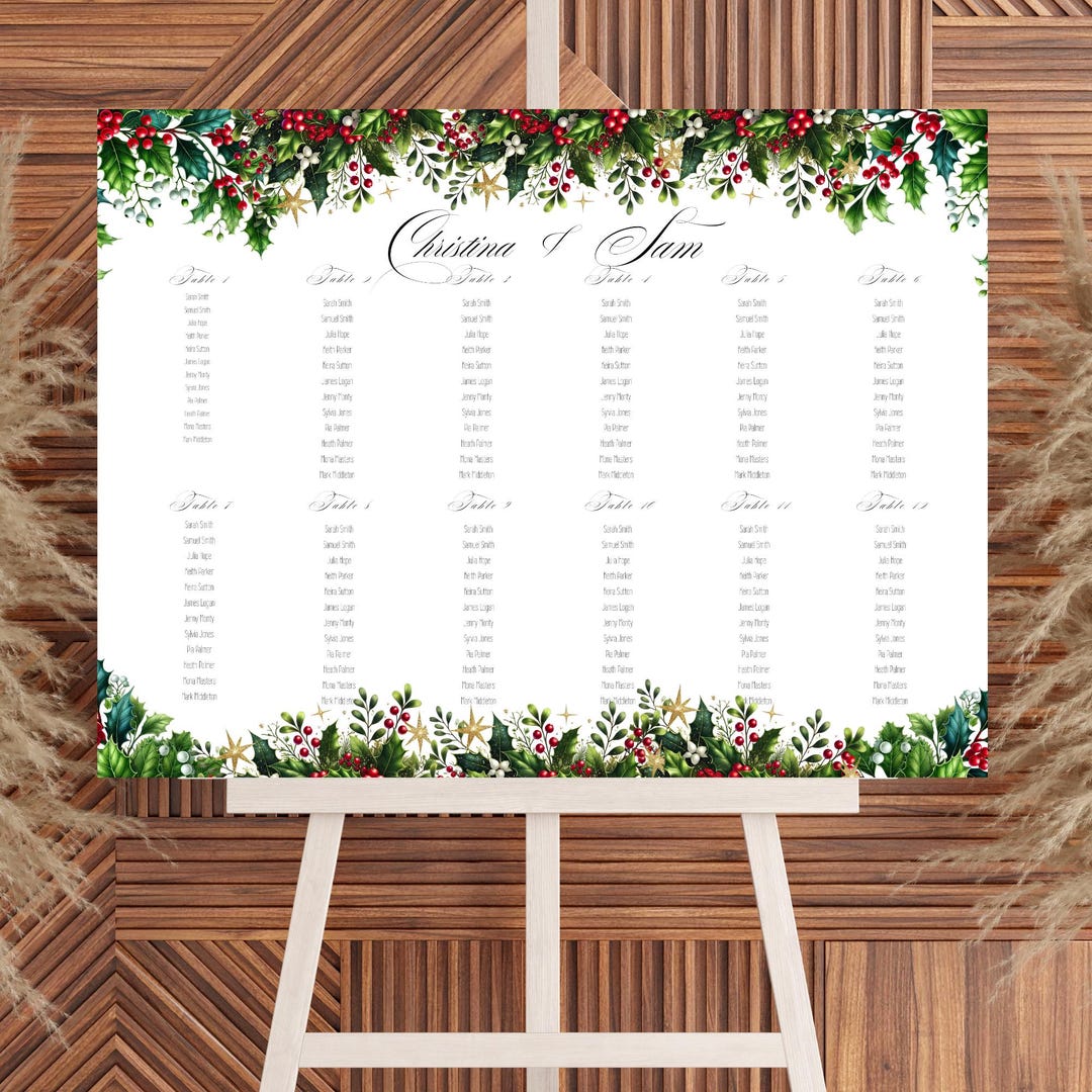 Christmas Wedding Seating Chart | Printable Template | Editable Seating ...