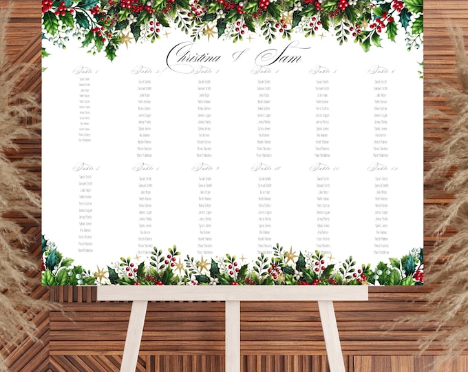 Christmas Seating Chart Cards, Holiday Seating Chart Wedding, Printable ...