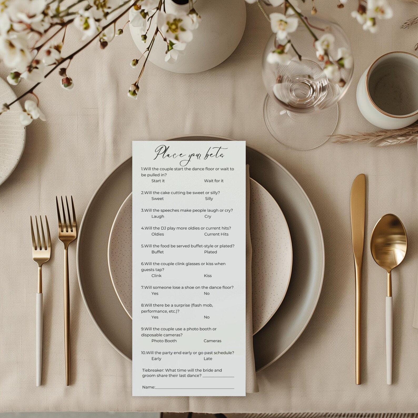 Wedding Prop Bet Template, Fun Reception Game for Guests, Editable ...