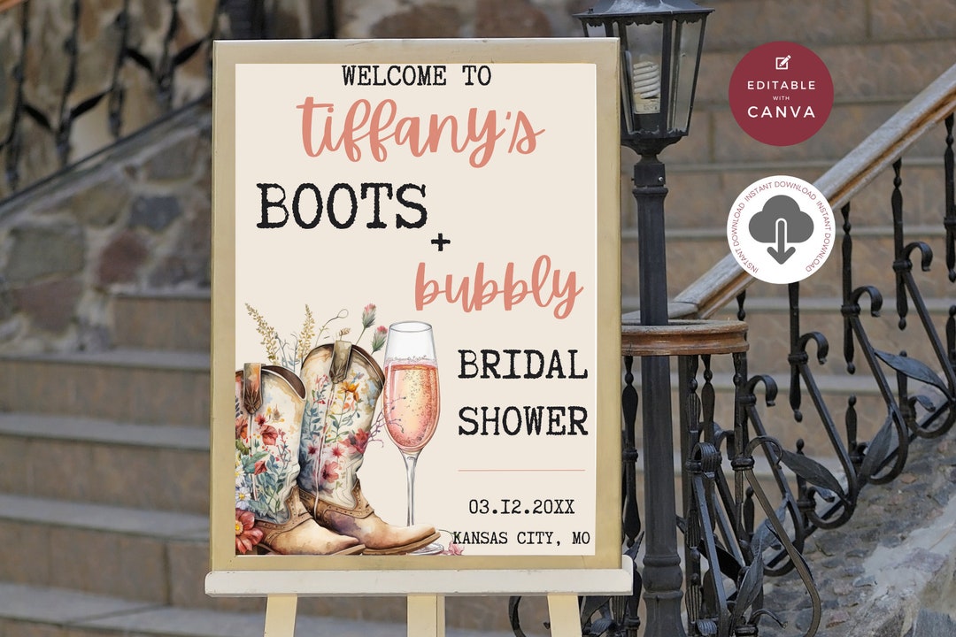 Rustic Boots & Bubbles Bridal Shower Sign | INSTANT DOWNLOAD | Bridal ...