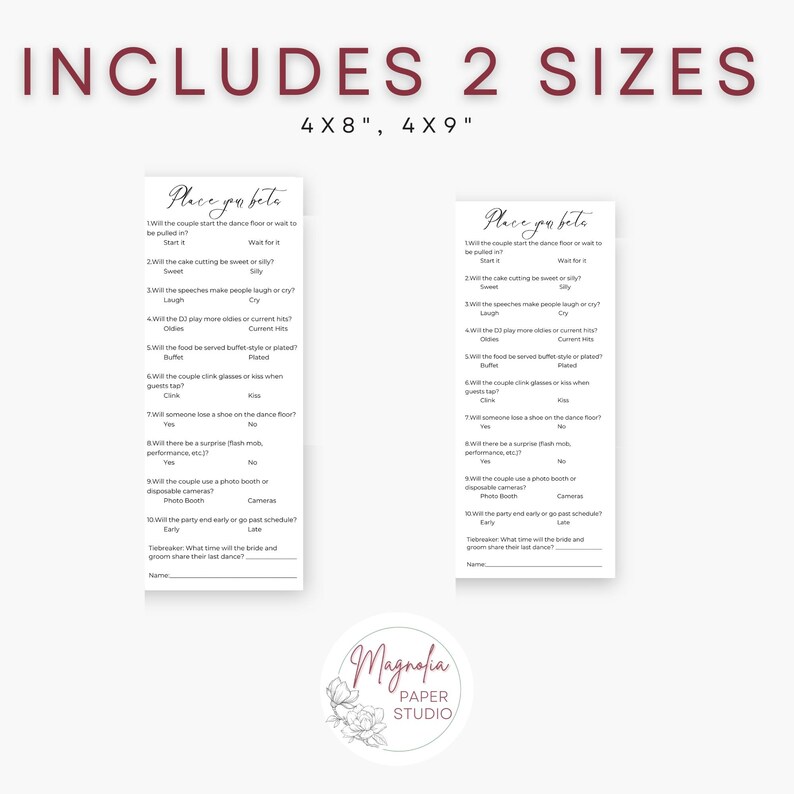 Wedding Prop Bet Template, Fun Reception Game for Guests, Editable ...