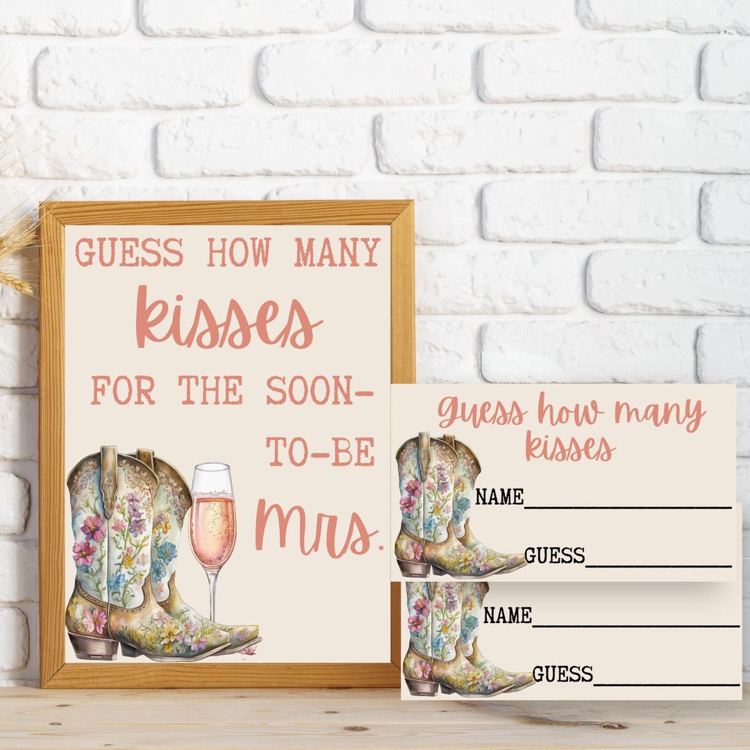 Bridal Shower Game Printable | 8 X 10 Guess How Many Kisses Sign ...