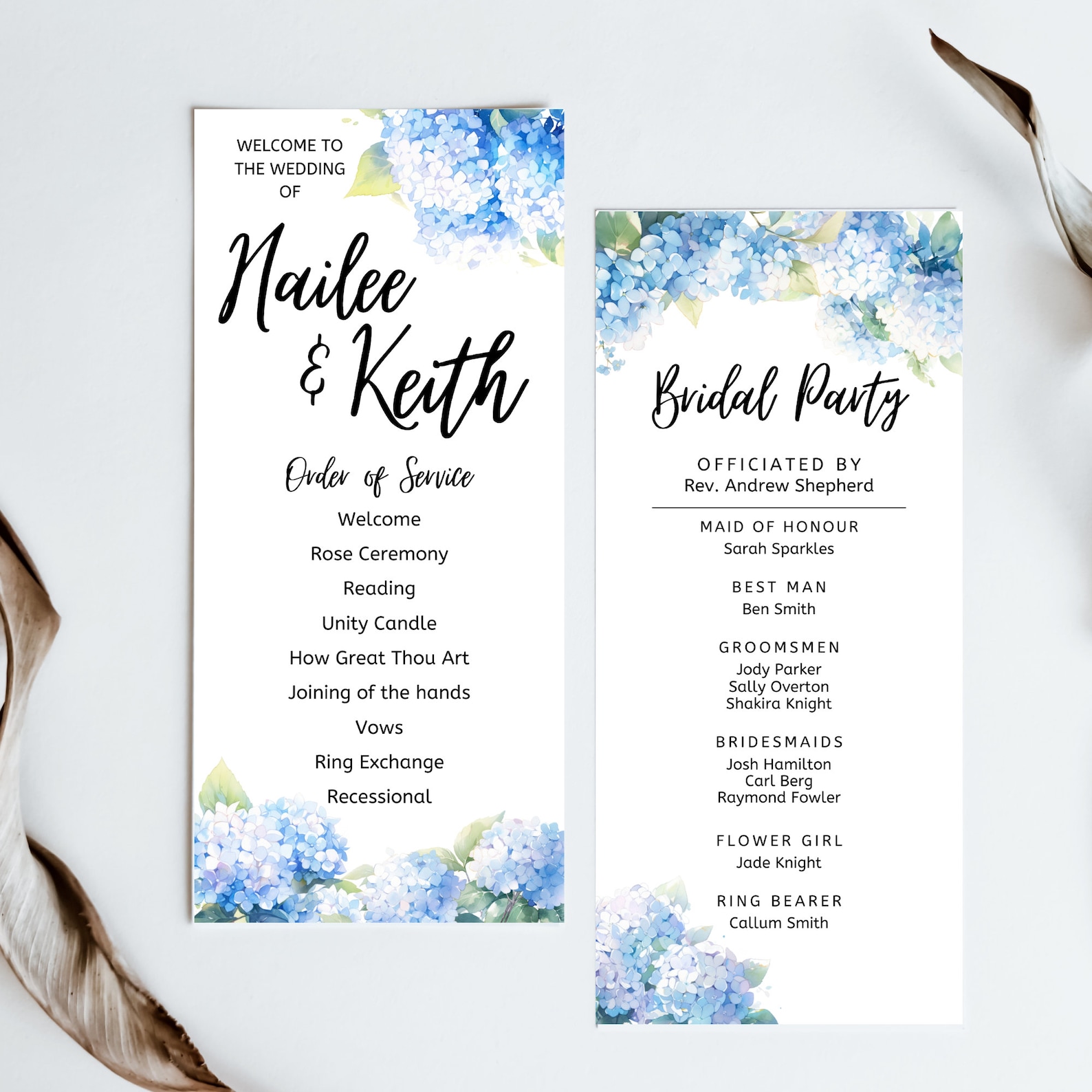 Ceremony Programs | Hydrangea Wedding Program Template | Order of Service | Editable Digital ...
