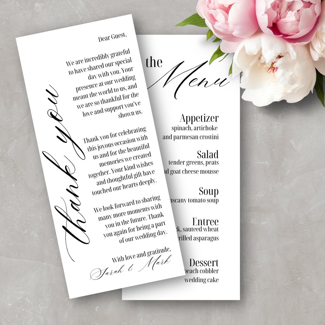 Minimal Menu and Thank You Card | Modern and Simple | Editable Template ...