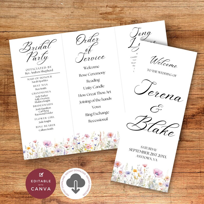 Wildflower Wedding Program Template | INSTANT DOWNLOAD | Summer Trifold ...