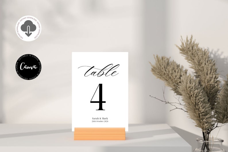 Minimalist Script Table Number Cards, INSTANT DOWNLOAD Simple, Black ...