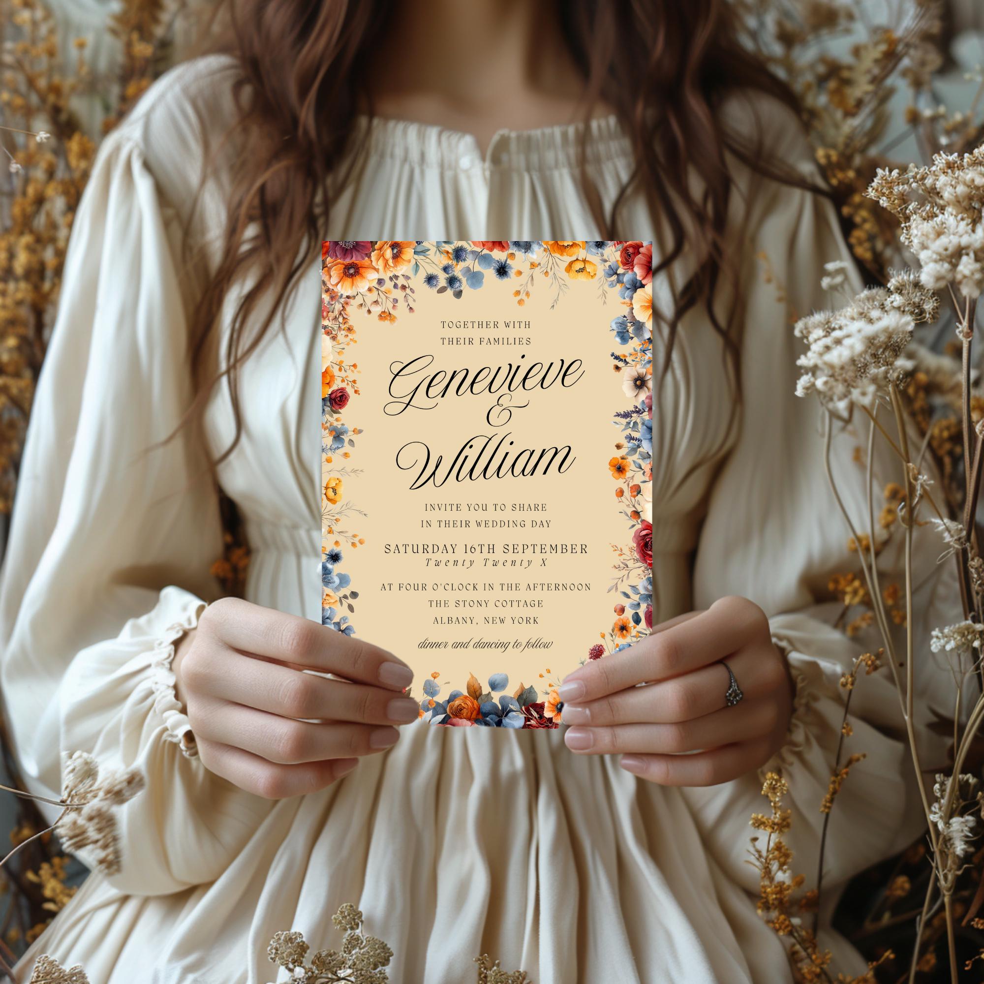 Printable Cottagecore Wedding Invitation - Wildflower Design - Editable ...