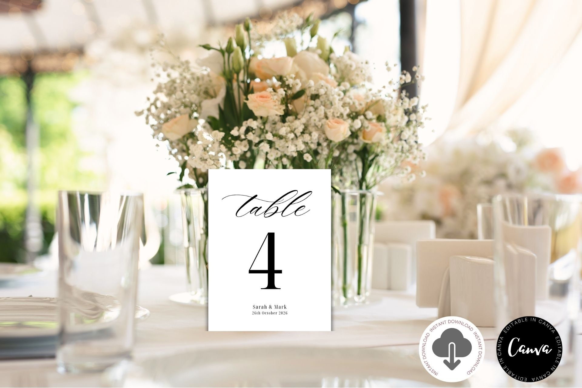 Minimalist Script Table Number Cards, INSTANT DOWNLOAD Simple, Black ...