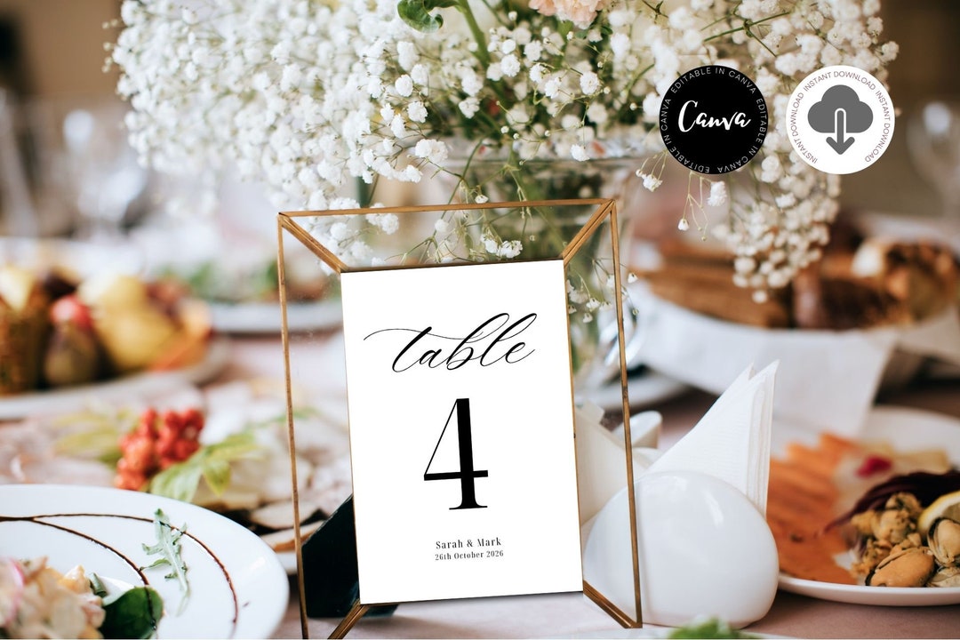Minimalist Script Table Number Cards, INSTANT DOWNLOAD Simple, Black ...