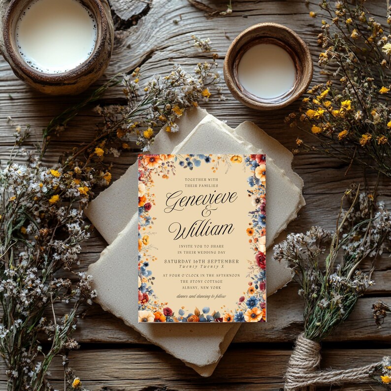 Printable Cottagecore Wedding Invitation - Wildflower Design - Editable ...