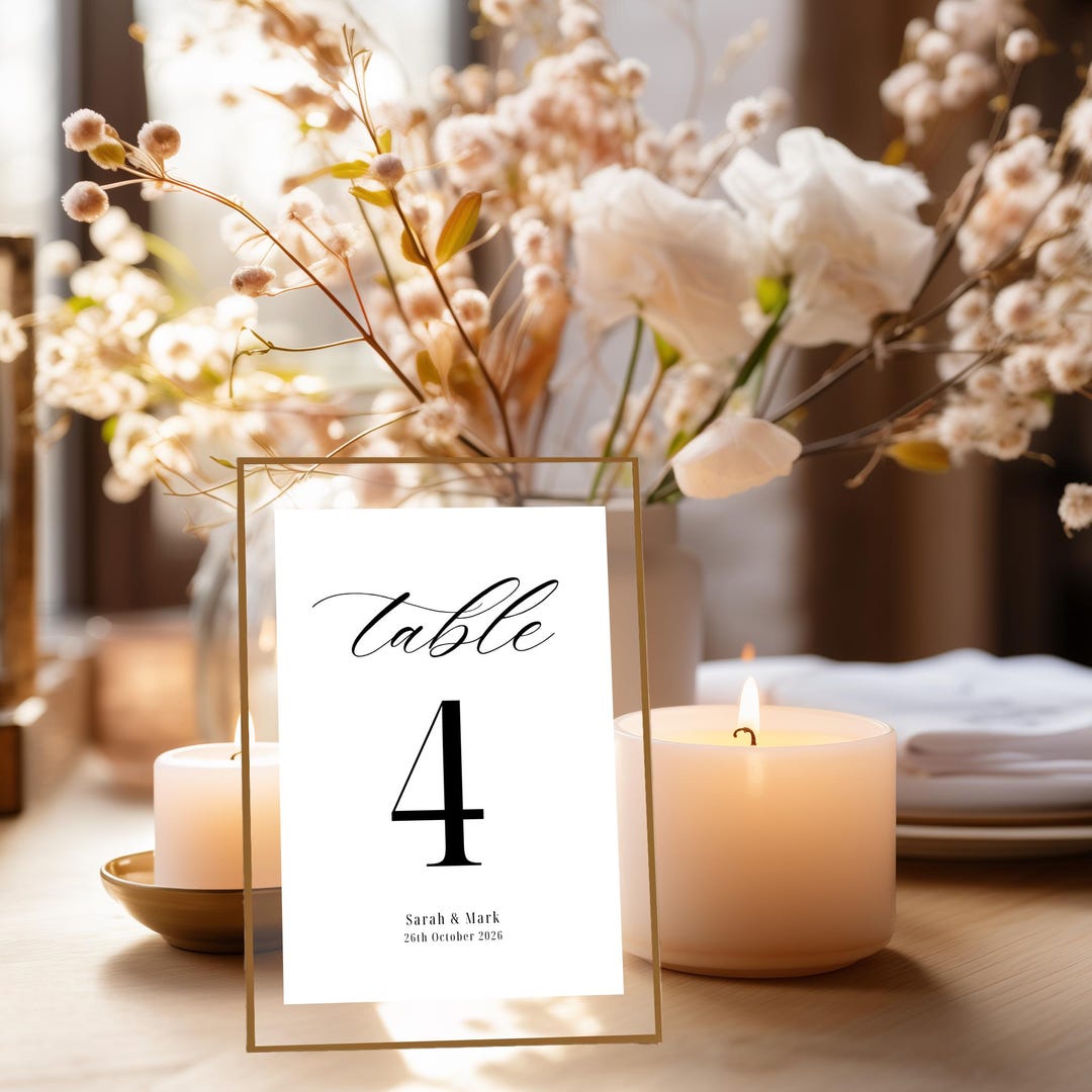 Minimalist Script Table Number Cards, INSTANT DOWNLOAD Simple, Black ...