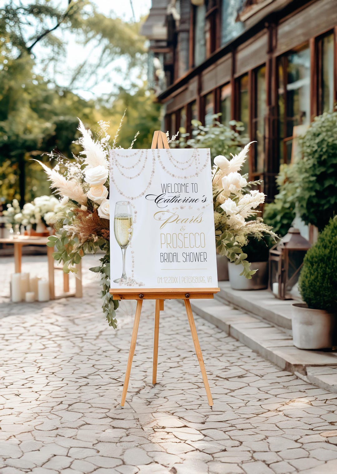Pearls and Prosecco Bridal Shower Welcome Poster | Pearl Necklace ...