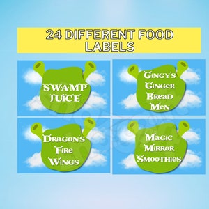 Swamp Green Ogre 24 Food Tent Labels Dessert Birthday Fairytale Party ...