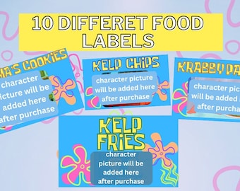 Spongebob Food Tent Dessert 16 Labels Birthday Party Decor Template ...