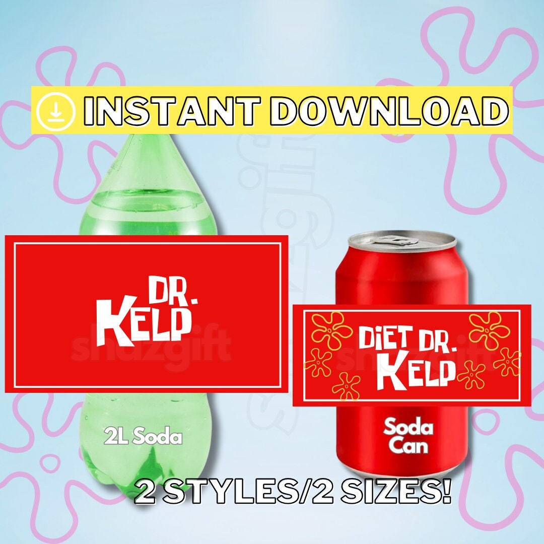 Cartoon Under the Sea Dr Kelp and Diet Dr Kelp Soda Label Birthday ...