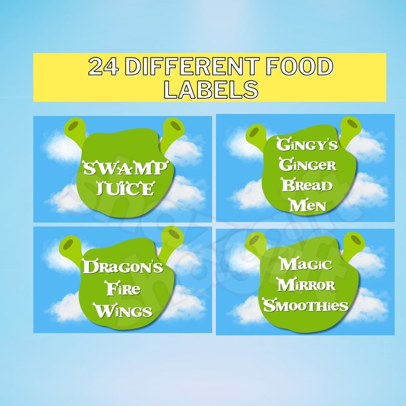 Swamp Green Ogre 24 Food Tent Labels Dessert Birthday Fairytale Party ...