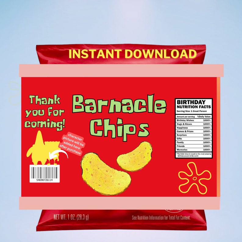 Barnacle Chips Snack Size Sponge Bob Chips Label Customizable Birthday ...