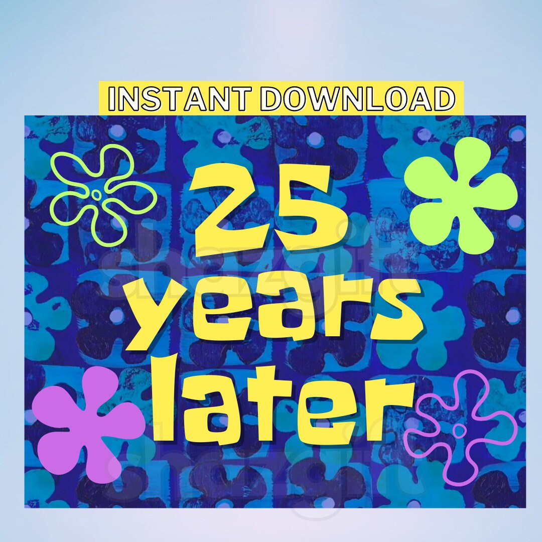 Cartoon Under the Sea 25 Years Later Time Tiki Poster Card Label Birthday Party Decor Instant ...