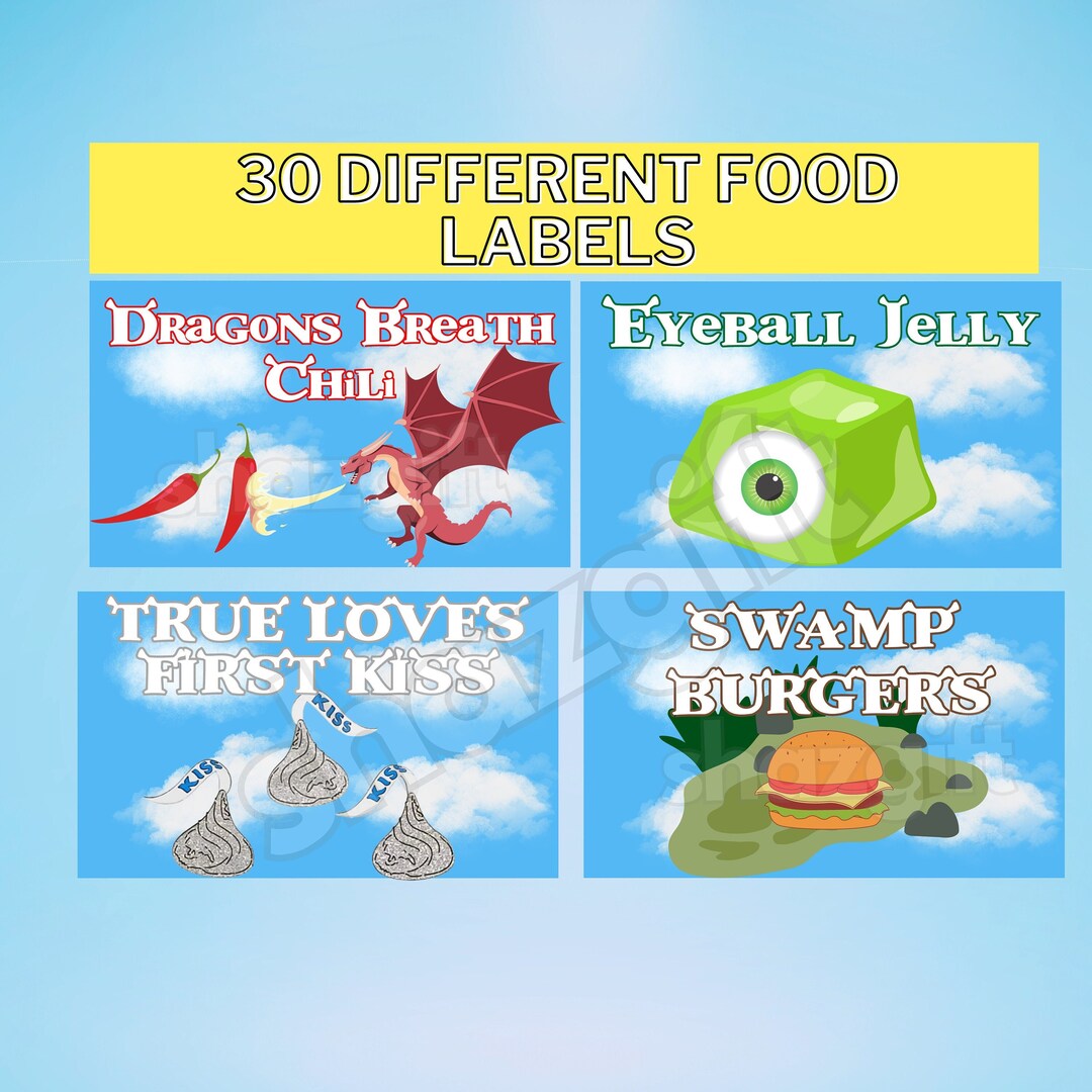 Swamp Green Ogre 30 Food Tent Labels Dessert Birthday Fairytale Party ...