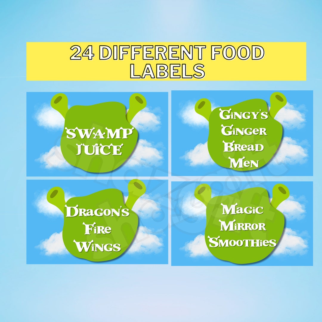 Swamp Green Ogre 24 Food Tent Labels Dessert Birthday Fairytale Party ...