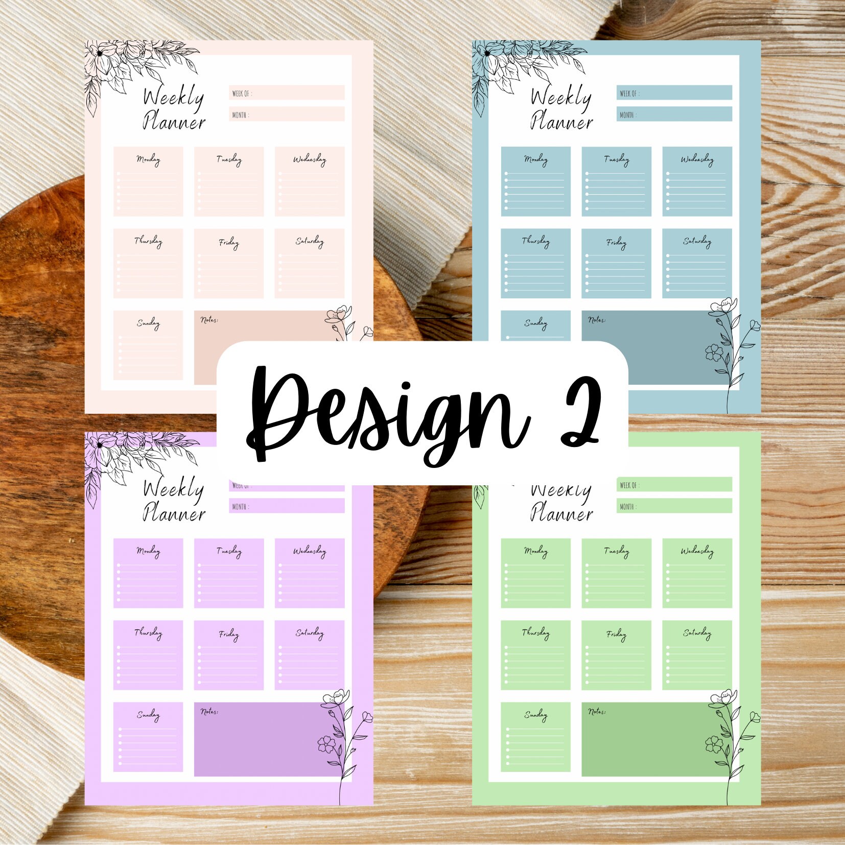 Floral Customizable Printable Weekly Planner Bundle, Printable Weekly ...