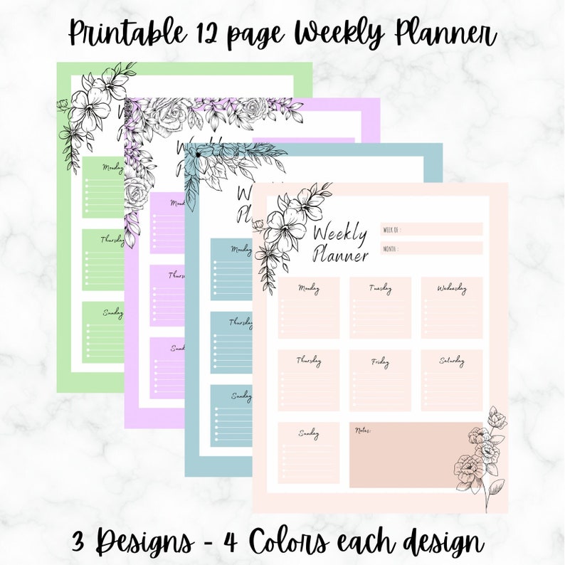 Floral Customizable Printable Weekly Planner Bundle, Printable Weekly ...