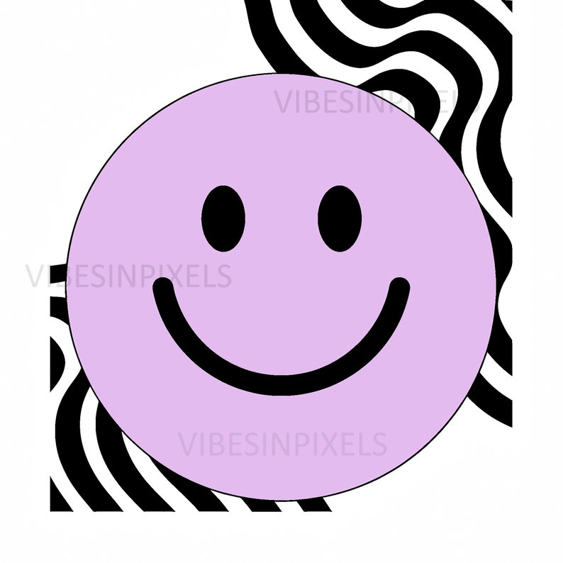 Digital Download of Modern Mauve Smiley Face With Trippy Black and ...